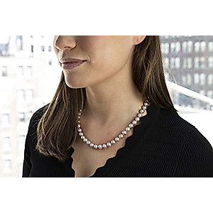 14K White Gold or Yellow Gold AAAA Pink Freshwater Cultured Pearls Silk-Knotted 18inch Princess Pearls Strand Necklace - Choice of Pearl Size & Clasp Gold Color (Yellow Gold, 7.0-7.5mm)