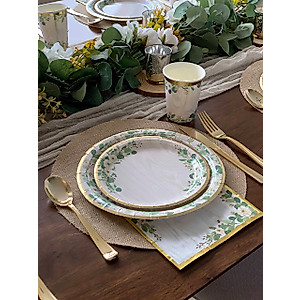 Woodland Sage Green Party Tableware with Paper Plates, Napkins, Disposable Cups, Gender Neutral Baby Shower, Boho Greenery, 25 Servings With Gold Foil, Bridal Shower, Birthday Supplies