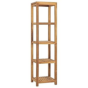QZZCED 4-Tier Bathroom Storage Rack ,Display Rack for Living ,Floor Standing Unit,Wood Wall Magazine Rack, for Bedroom,Living Room,Office,Solid Wood Teak 16.5"x16.5"x65"