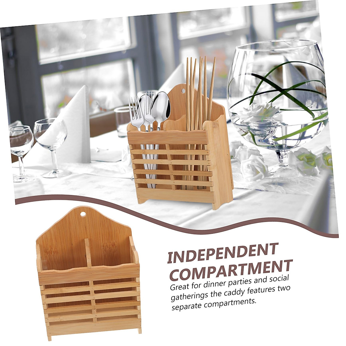Hemoton 1 Pc Flatware Caddy Utensil Bamboo Drying Tableware Storage Organizer Holder Rack Shelf for Spoon Fork Knife Chopsticks