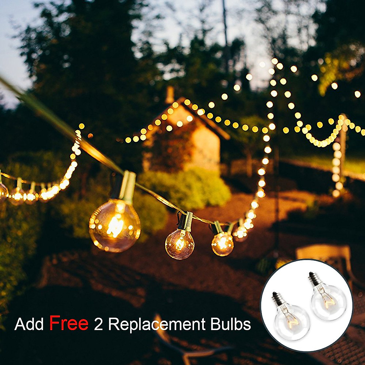 Upook Outdoor String Lights G40 Globe Patio Lights 25 Ft 27 Clear Bulbs (2 Spare) Indoor Commercial Decor Outdoor Lights Connectable Waterproof for Christmas Party Wedding Garden Porch Deck, Black…