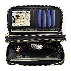 XEYOU Double Zipper Long Clutch Wallet Cellphone Wallet for Women with Removable Wristlet Strap for Credit Card, Cash, Coin, Bill