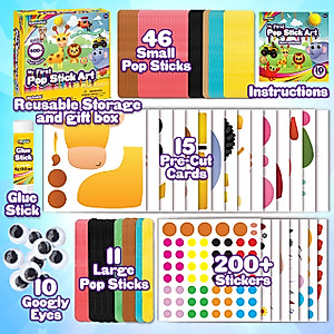 Creative Kids Preschool Crafts for Kids Create 12 Pop Stick Art Figures with 400+ Stickers & Punch Outs Toddler Art Set, Fine Motor Activities for Toddlers Arts and Crafts for Kids Age 3+