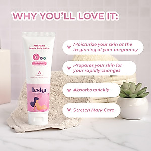 Leska Maternity Hydrating Lotion | STAGE A: PREPARE Supple Belly Lotion (Pregnancy Months 1-5) | Part of a Complete 3 Stage Pregnancy Skin Care System | New Mom Gifts (4oz)