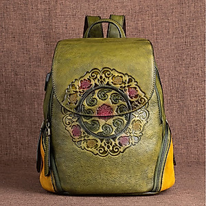 YHOK Vintage Embossed Leather Ladies Backpack (Green)