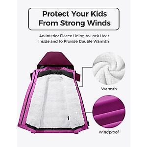 wantdo Big Girl's 3 in 1 Ski Jacket Snow Warm Winter Coat Waterproof Interchange Coat Purple 10-12