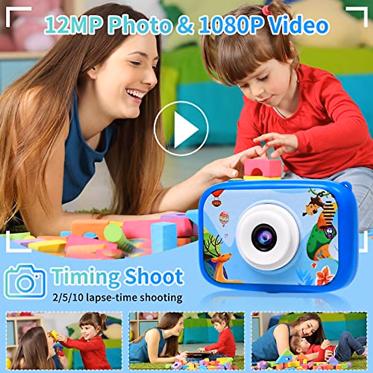 Kids Camera- 40MP Camera for Kids with 2.4 inch Large Screen, 1080P HD Digital Video Cameras for Toddler Children's Birthday with 32GB SD Card, SD Card Reader