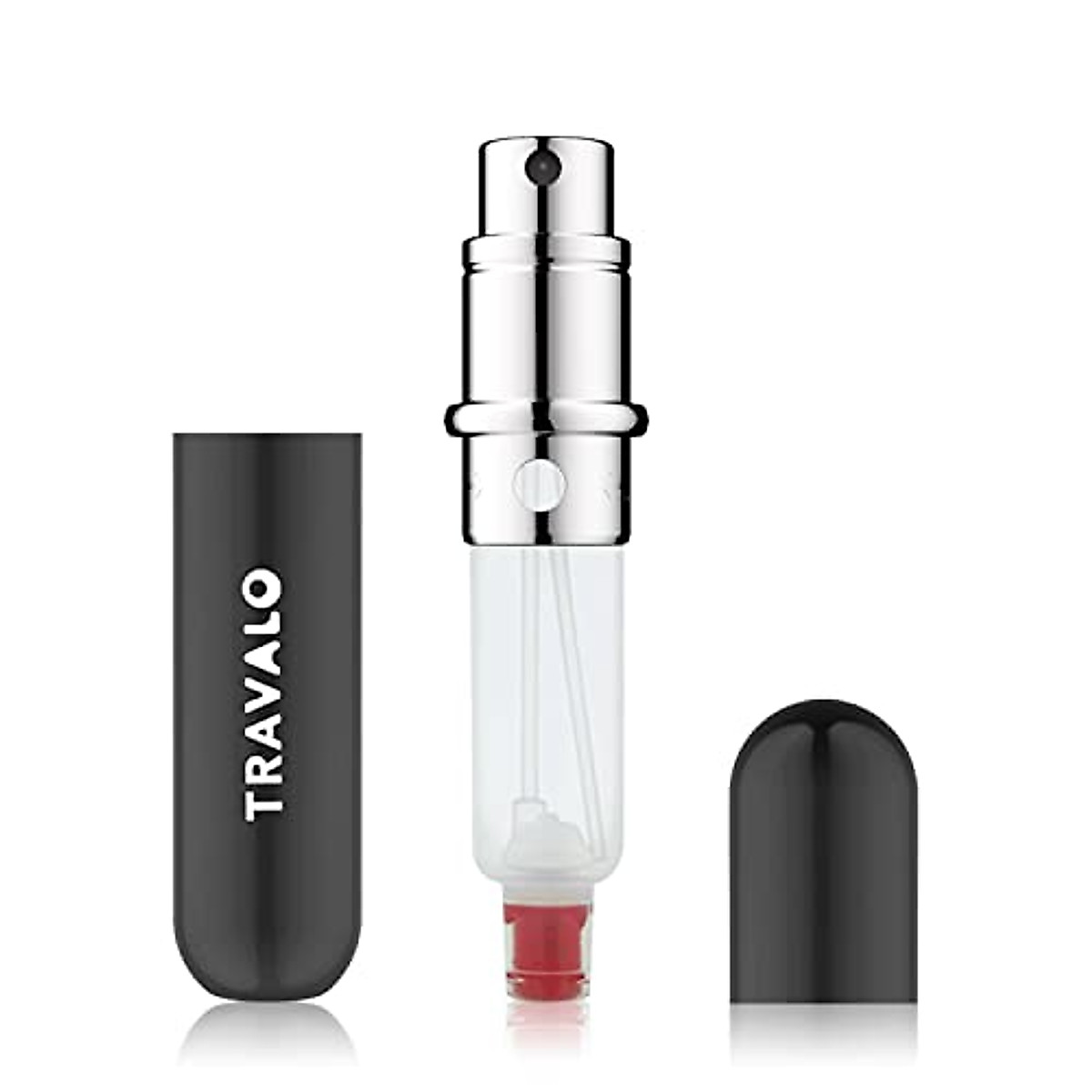 Travalo Classic Perfume Atomizer - U refill system - Elegant Metal Travel Atomiser - TSA Flight Approved Portable Mini Refillable Empty spray Bottle - Glass-free Scent Pump Case - Black 0.17 oz / 5ml