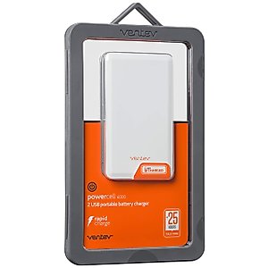 Ventev Powercell 6000 Portable Battery | Power Bank with Two USB Ports | 6000 mAh, Rapid Charge | Ultra Compact External Battery Pack for Smartphone, Tablet, Headset