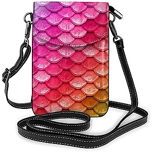 Beautiful Colorful Rainbow Mermaid Scales Women Soft PU Leather Cellphone Purse Wallet Handbag Small Crossbody Shoulder Bag