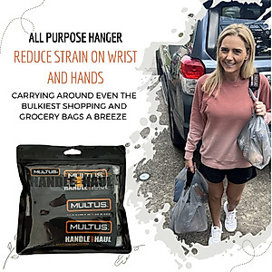 MULTUS Hand or Hands Free Grocery Bag Carrier 3 Pack - Carry Hook and Loop Strap, Plastic Bag Holder and Storage Hanger, All-Purpose Organizer