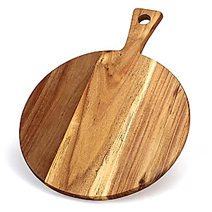 Acacia Wood Cutting Board with Handle Wooden Chopping Board Round Paddle Cutting Board for Meat Bread Serving Board Charcuterie Board Chopping Blocks Circular Circle Carving Cutting Board