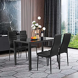 Giantex Set of 4 Dining Chairs, Upholstered Dining Side Chairs with Stain-Proof PVC Leather, Non-Slip Footpads,Easy to Clean and Assemble, High Back Black Kitchen Dining Chairs