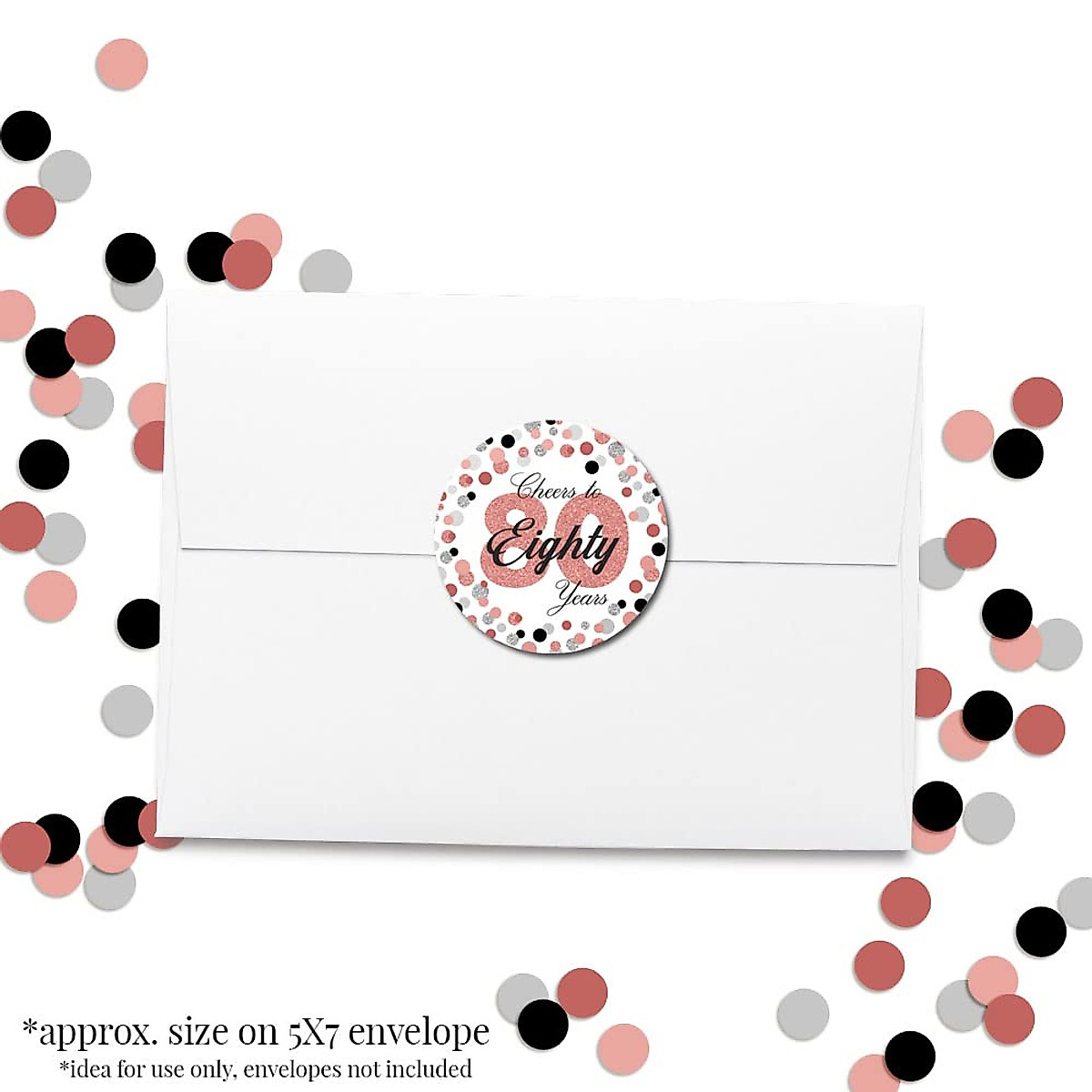 Confetti Rose Gold Polka Dot 80th Birthday Party Sticker Labels, 40 2" Party Circle Stickers by Amanda Creation, Great for Party Favors, Envelope Seals & Goodie Bags