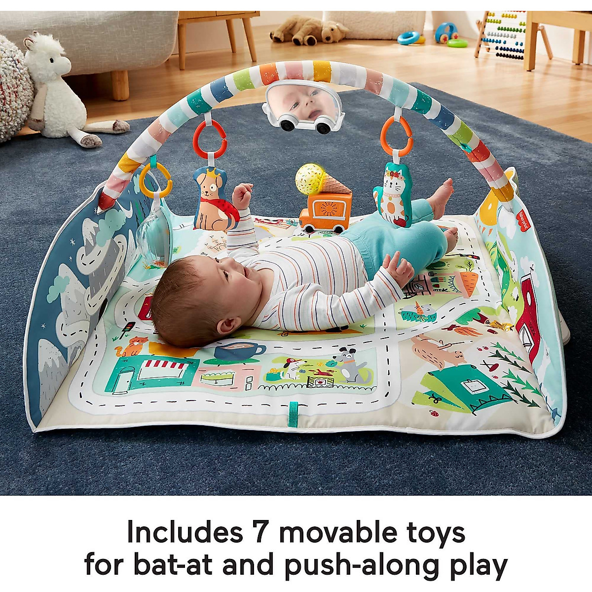 Fisher-Price Baby Playmat Activity City Gym to Jumbo Toddler Vehicle Mat with Music & Lights for Developmental Play Newborns Ages 0+ Months