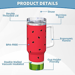 deaokluy 40 OZ Watermelon Ice Bully Cup with Handle and Straw, Double Wall Stainless Steel Tumbler Travel Coffee Cup with Lid, Summer Insulation and Cooling Cup for Christmas Birthday Present