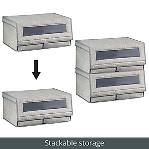mDesign Large Fabric Closet Shoe Storage Box w/Clear Window - Shoe, Sandal, Sweater, Linen, Clothes Organizer - Boot Storage Solutions - Shoe Bin - Lido Collection, 8 Pack, Gray