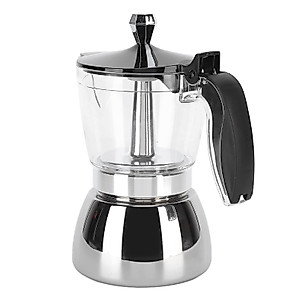 Fdit Classic Stovetop Maker, 6 Cups Stainless Steel Coffee Pot Italian Octagonal Household Brewing Cup Coffee Moka Pot