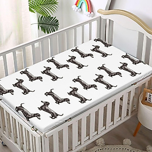 Dachshund Themed Fitted Crib Sheet,Standard Crib Mattress Fitted Sheet Soft and Breathable Bed Sheets - Crib Mattress Sheet or Toddler Bed Sheet,28“ x52“,Dark Taupe Grey White