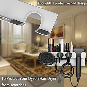 AdokeiTa Dyson Hair Dryer Holder, with Magnetic Hair Dryer Accessories Organizer for Dyson Supersonic Hair Dryer, Wall Mounted Hair Dryer Stand, Easy Installation, Save Space, Anti-Rust, White
