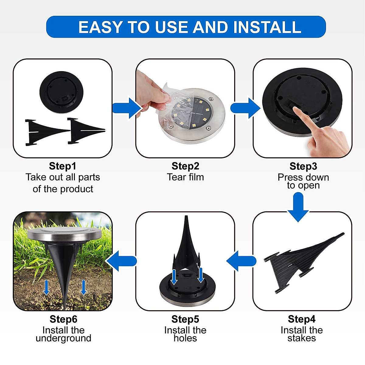 Solar Ground Lights 12pack-8LED Outdoor Solar Ground Light Garden Disk Lights Waterproof Bright In-ground Landscape Lighting for Pathway Lawn Yard Patio Walkway Driveway Deck Light-Warm White