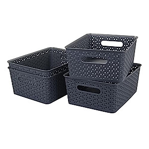 Utiao Grey Plastic Storage Baskets, 8 Quart Plastic Bins, 4 Packs