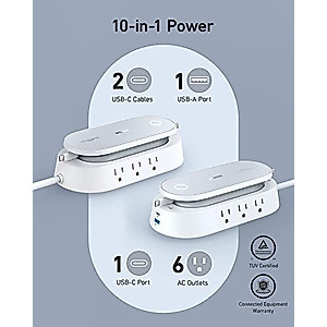 Anker 647 Charging Station (100W), 10-in-1 Power Strip with 6 AC, 1 USB-A, 1 USB-C, 2 Retractable USB C Cables (3ft), 5ft Extension Cord,Power Delivery for Conference Rooms, Desktop Accessory