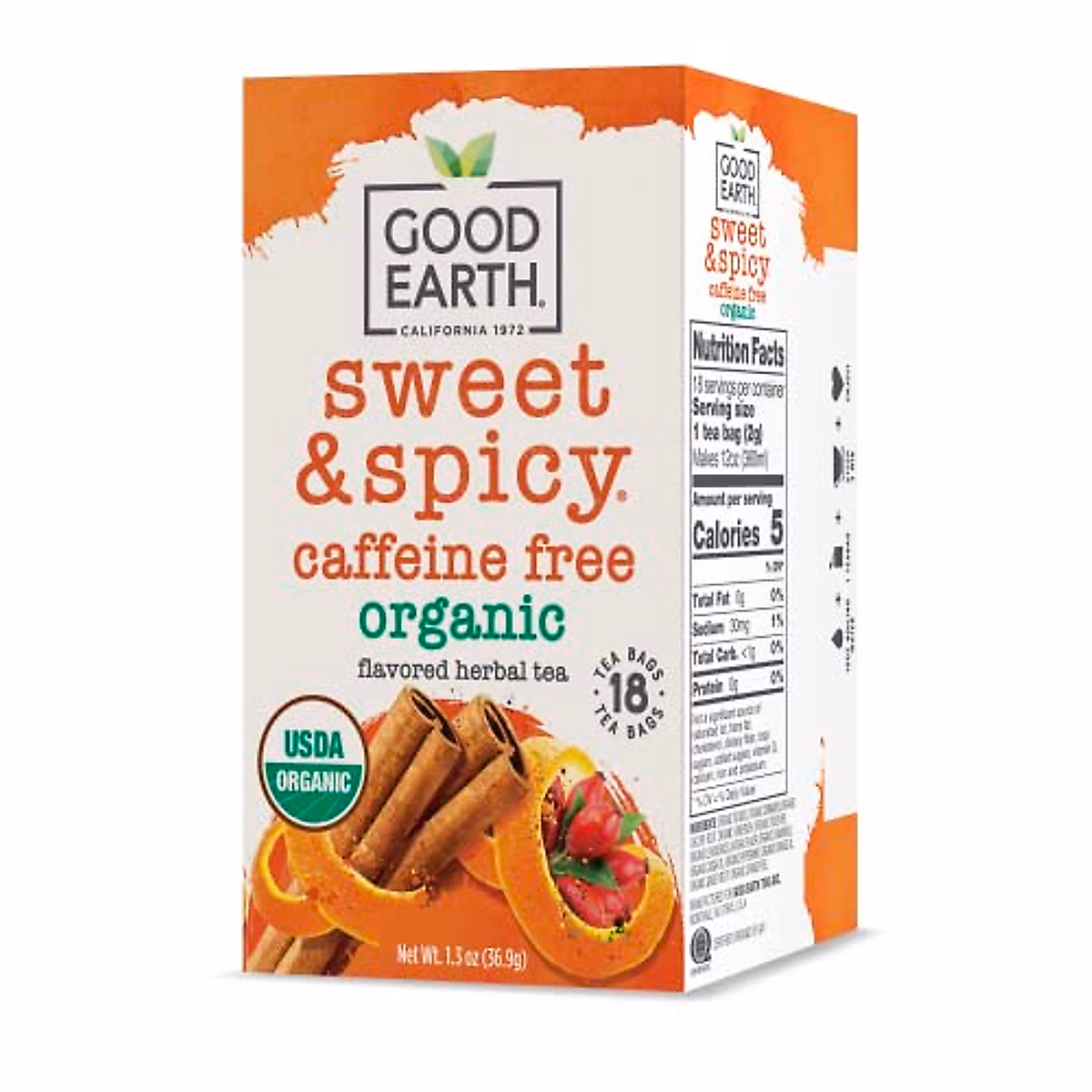 Good Earth Organic Herbal Tea, Sweet & Spicy, Caffeine Free, 18 Count (Pack of 6)