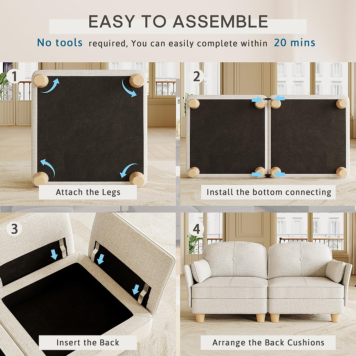 LLappuil Oversized Modular Sectional Fabric Sofa Set, Extra Large L Shaped Couch Reversible Chaise Modular Sectional Couch, 113.5 inch Width,8 Seat Modular Sofa with Storage Ottoman, Linen,Off White