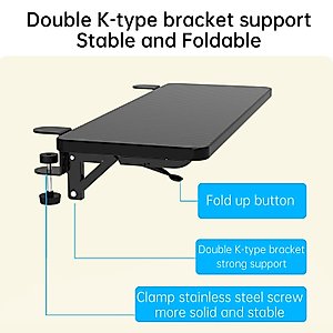 OUGIC Ergonomics Desk Extender Tray, 29.5"x9.5" Punch-Free Clamp on, Foldable Keyboard Drawer Tray, Table Mount Arm Wrist Rest Shelf, Computer Elbow Arm Support