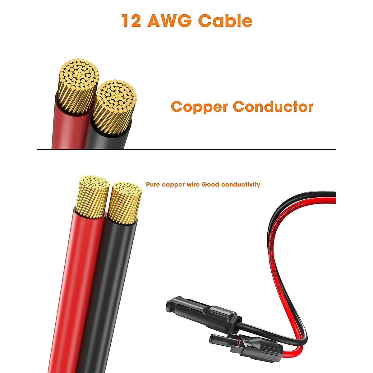WININMETA 10Ft 12AWG Solar Power Charge Extension Cable to XT60i Solar Connector to XT60i Adapter Cable for Solar Panel to LiFePO4 Battery RV Portable Power Station Solar Generator DC500V 30A