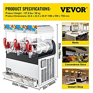 VEVOR Commercial Slushy Machine, 3x15L Margarita Machine, Margarita Slush Frozen Drink Machine, Frozen Drink Maker Food-Grade Tank, Slushie Machine for Cafes Restaurants Bars Home Use