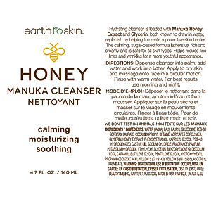 Earth To Skin Honey Manuka Anti-Aging Face Cleanser, Cleanses, Balances & Hydrates, Daily Face Wash for All Skin Types (4.7 Fl Oz)