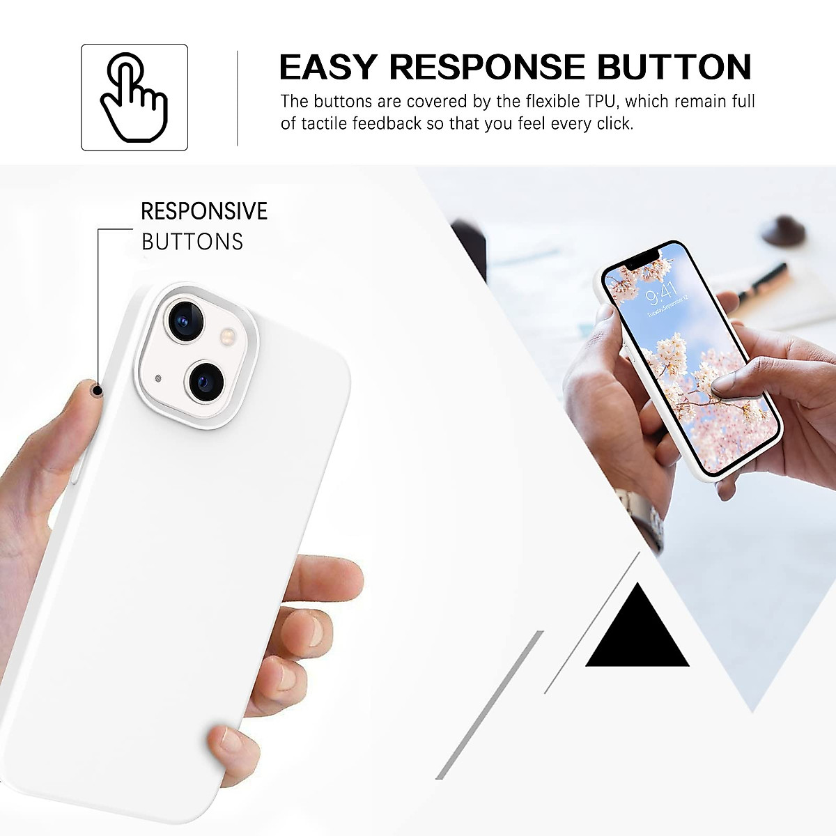 VENINGO iPhone 13 Case, Phone Case iPhone 13,Slim Fit Liquid Silicone Soft Gel Rubber Lightweight Microfiber Lining Shockproof Anti-Scratch Protective Phone Cover for iPhone 13 6.1'' 2021, White