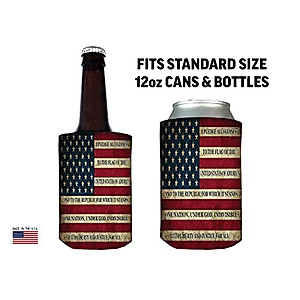 USA Flag Pledge Of Allegiance Collapsible Beer Can Bottle Beverage Cooler Sleeves 2 Pack Gift Set