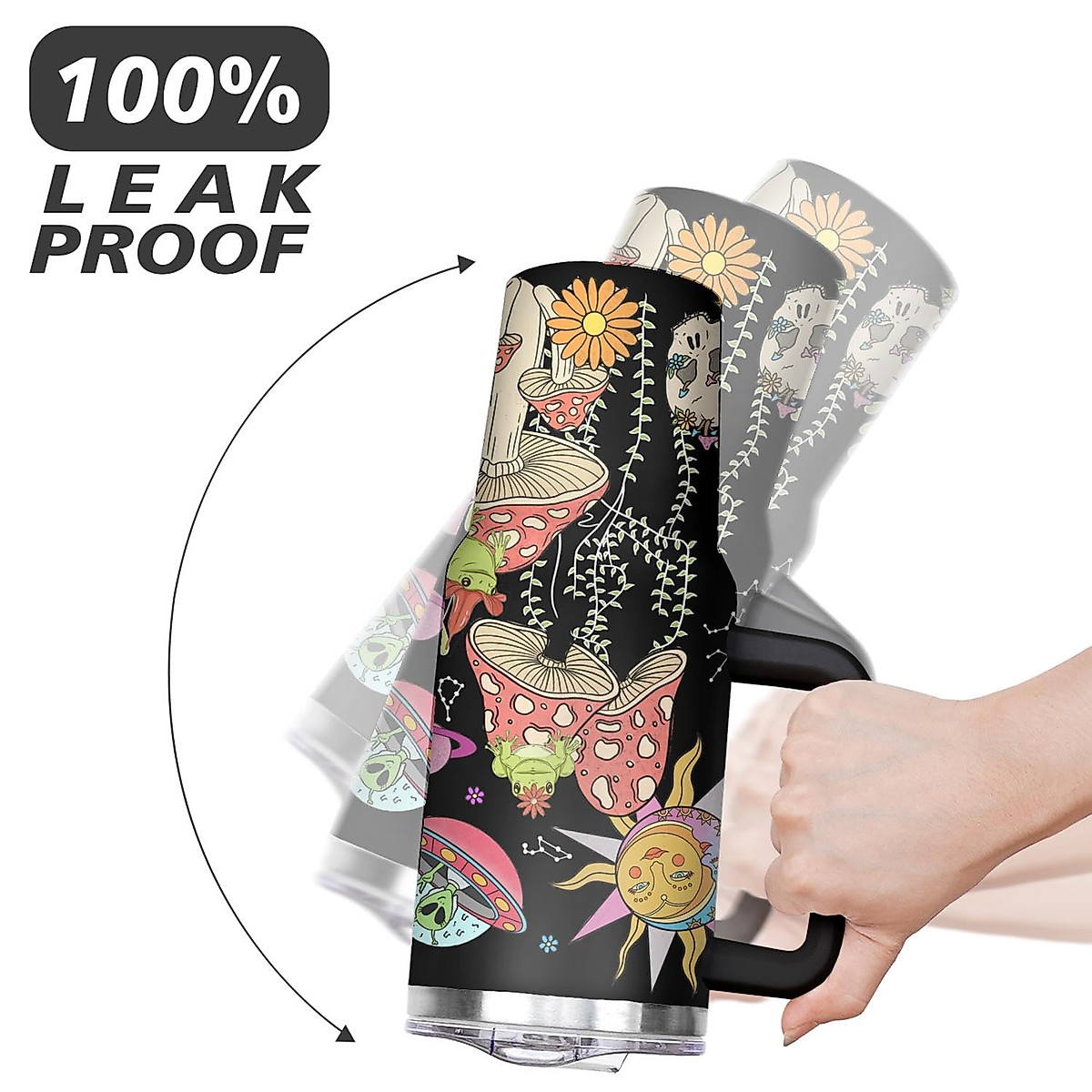 wxmbdzq 40 oz Mushroom Tumbler with Handle and Straw Lid,Leak Proof Travel Stainless Insulated Tumbler,Cup Holder Friendly,Perfect for Outdoor Travel Car and Sports