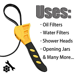 ROADGIVE 2 Piece Rubber Strap Adjustable Wrench Oil filter wrench Silicone Belt Jar Opener Wrench for Mechanics Plumbers Home Kitchen Use (Yellow)