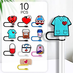 10Pcs Nurse Straw Cover Cup for Tumbler Cup,10mm Medical Drinking Straw Topper, Reusable Protectors Straw Tips Lids for Cup Accessories (10Pcs Nurse 10mm)