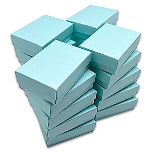 TheDisplayGuys - 100-Pack #32 Cotton Filled Cardboard Paper Jewelry Boxes Gift Case - Pearl Teal (3.3" x 2.3" x 1.0") - for Shipping or Storage
