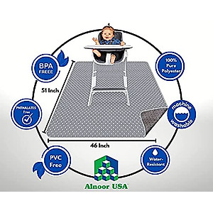 Splat Mat for Under High Chair - Splash Mat | Large 51" x 46" Size | Washable & Water Resistant | Avoid Messes | Multiple Uses | Easy to Wipe | Quick Drying - Comes w/ Carrying case for Floor & Table