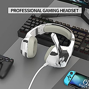 PHOINIKAS Gaming Headset for PS4, Xbox One, PC, Laptop, Mac, Nintendo Switch, 3.5MM PS4 Headset with Mic, Over Ear Headset, Noise-Cancelling Headset, Bass Surround, LED Light, Comfort Earmuff - Camo