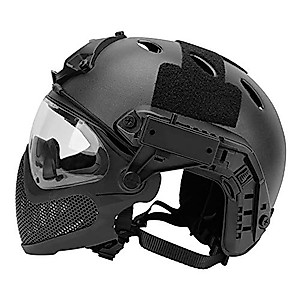Integrated Tactical Airsoft Painball Full Face Protection, PJ Helmet F22, with Removable Steel Mesh Mask and Goggles