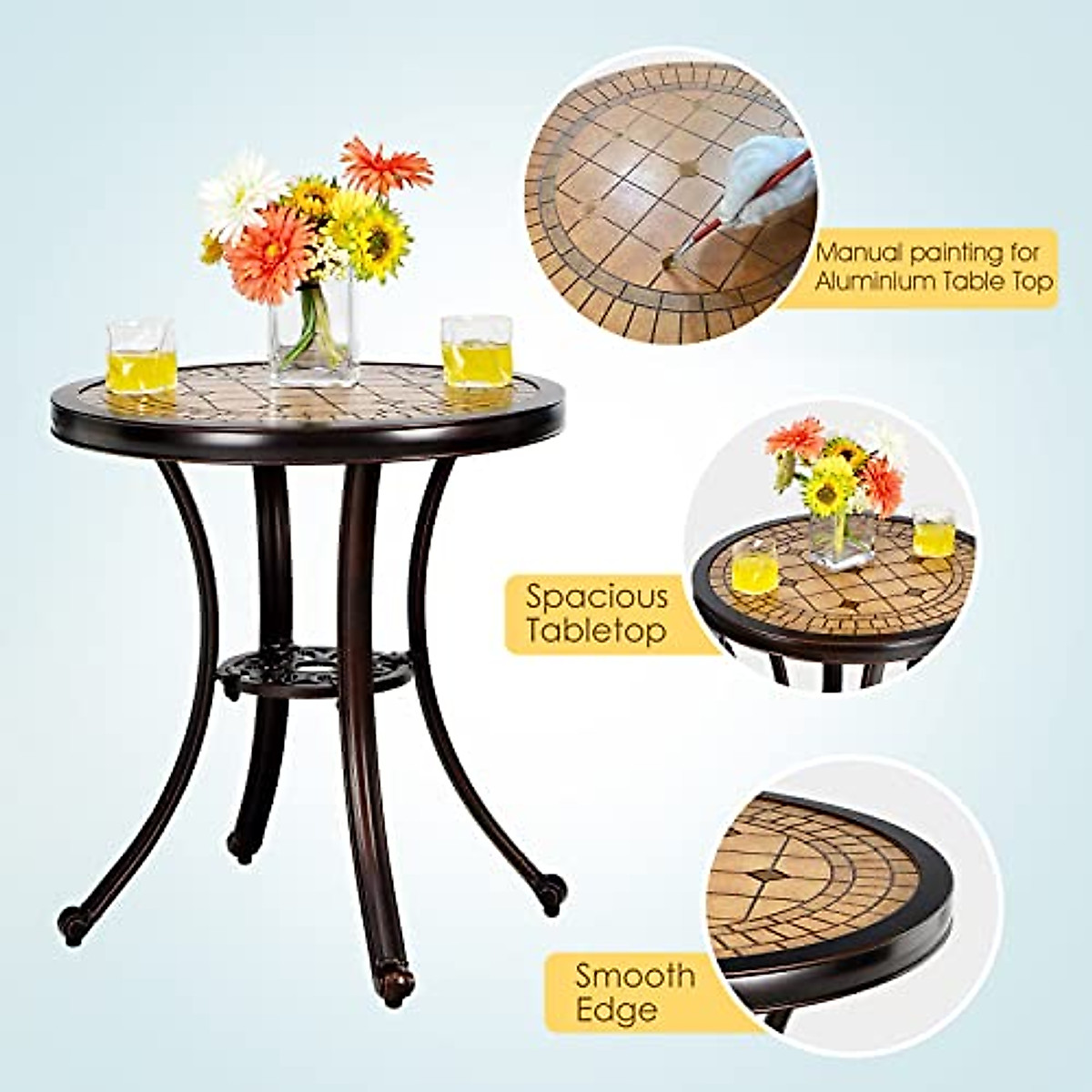 Giantex 3 Piece Patio Bistro Set, Cast Aluminum Patio Table and Chairs with Adjustable Feet, Outdoor Dining Chairs and Table Set for Lawn Porch Garden Balcony Backyard Poolside (Red Copper)