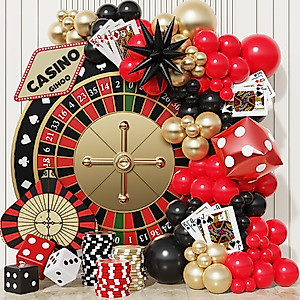 150 Pcs Red and Black Gold Casino Balloons Arch Garland Kit with Red Dice Foil Balloon for Casino Night Birthday Party Decorations