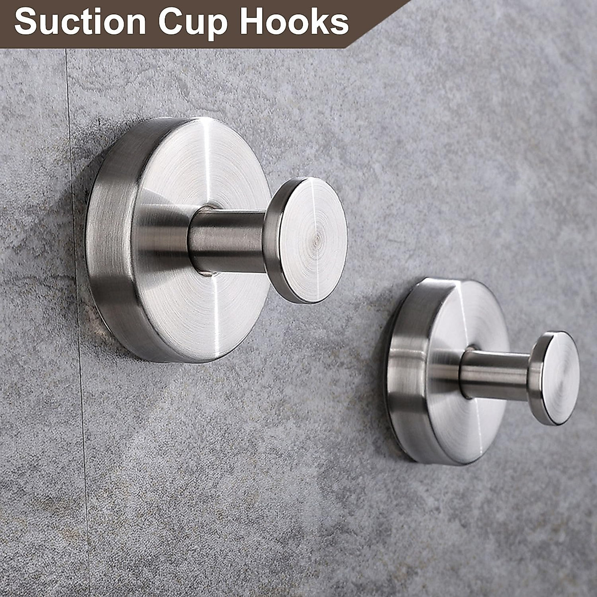 Hendiy Suction Cup Hooks, Towel Hooks for Bathrooms Stainless Steel Waterproof Suction Cup Hooks for Shower, Mounting on Glass Shower Doors, Tile, Suction Hooks on Bathroom or Kitchen 2 Pack