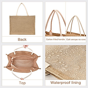 Sinestour African Ethnic Jute Tote Bag Jute Gift Bags with Handle Burlap Tote Bag with Canvas Pocket Beach Tote Bag