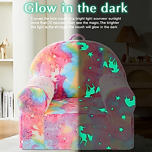 ILPEOD Toddler Chair Sherpa Couch Sherpa Kids Chair, Cuddly Comfy Toddler Plush Chair Toddler Couch Reading Chair for Kids Glow in The Dark Rainbow Pink
