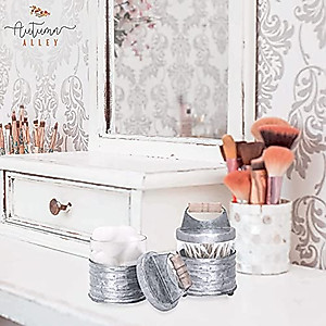 Autumn Alley Galvanized Bathroom Apothecary Jars Set, Farmhouse Bathroom Jars Qtip Holder Glass Dispenser- Rustic Vanity Organizer with Lids for Cotton Balls, Swabs, Rounds, Bath Salts 2-Glass Jars
