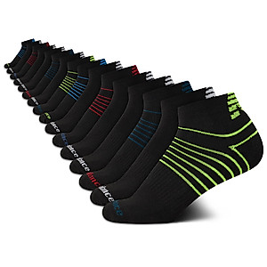 New Balance Boys' Quarter Socks - 16 Pack Soft Cushioned Performance Ankle Socks for Boys - Breathable Boy's Sports Socks, Size Large, Black Assorted