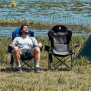 EVER ADVANCED Folding Camping Chair for Outside with High Back Padded Oversized Lawn Chairs Folding Lightweight Sturdy Steel Portable Outdoor Camp Chair for Adults